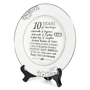 Urllinz 10th Anniversary Plate with Platinum Foil-10 Year Anniversary Wedding Gifts for Her Couples,Happy Tin Anniversary Wedding Gifts for Him,10th Anniversary Ideas Decorations,Ceramic 9 Inch