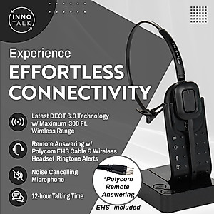 INNOTALK Wireless Headset Compatible with Polycom VVX150, VVX250, VVX350, VVX450, VVX500, VVX600, VVX1500 with an EHS Cord - Desk Office Phone Call Center Wireless Headset(Pioneer)