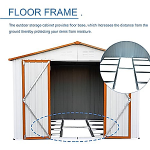 WIILAYOK 8' x 6' Outdoor Storage Shed, Steel Metal Shed with Floor Frame ＆Lockable Double Doors ＆3 Garage Hooks, Tool Storage Shed for Yard, Perfect to Store Garden Tools Bike Accessories