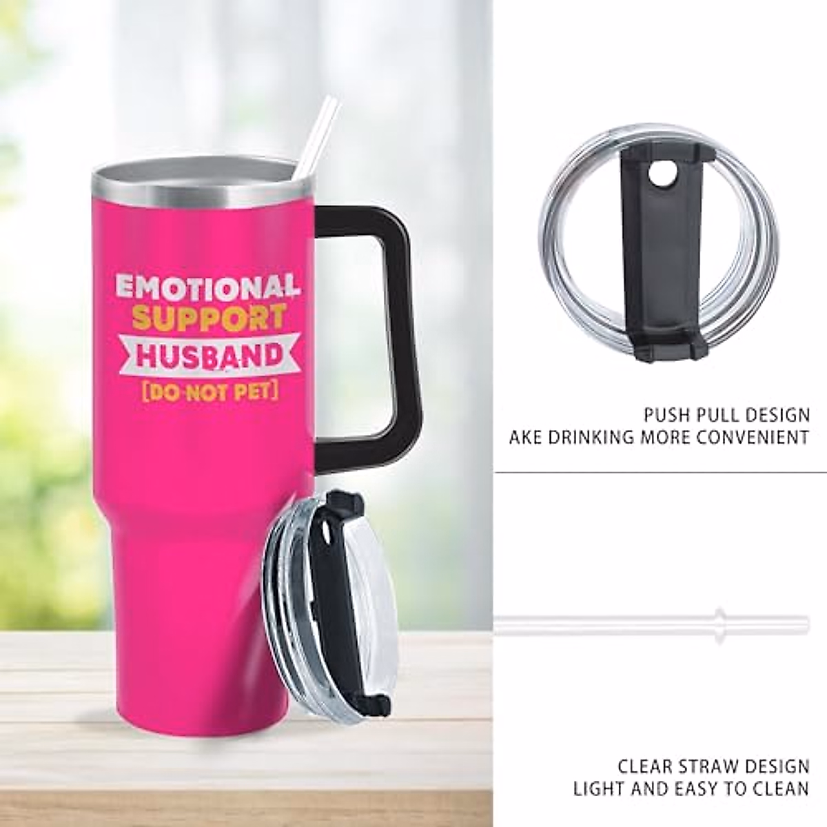 liabiliies Emotional Support Husband Do Not Pet Tumbler 40 oz Tumblers with Handle and Straw Insulated Tumblers Stainless Steel Tumbler Funny Gifts for Men
