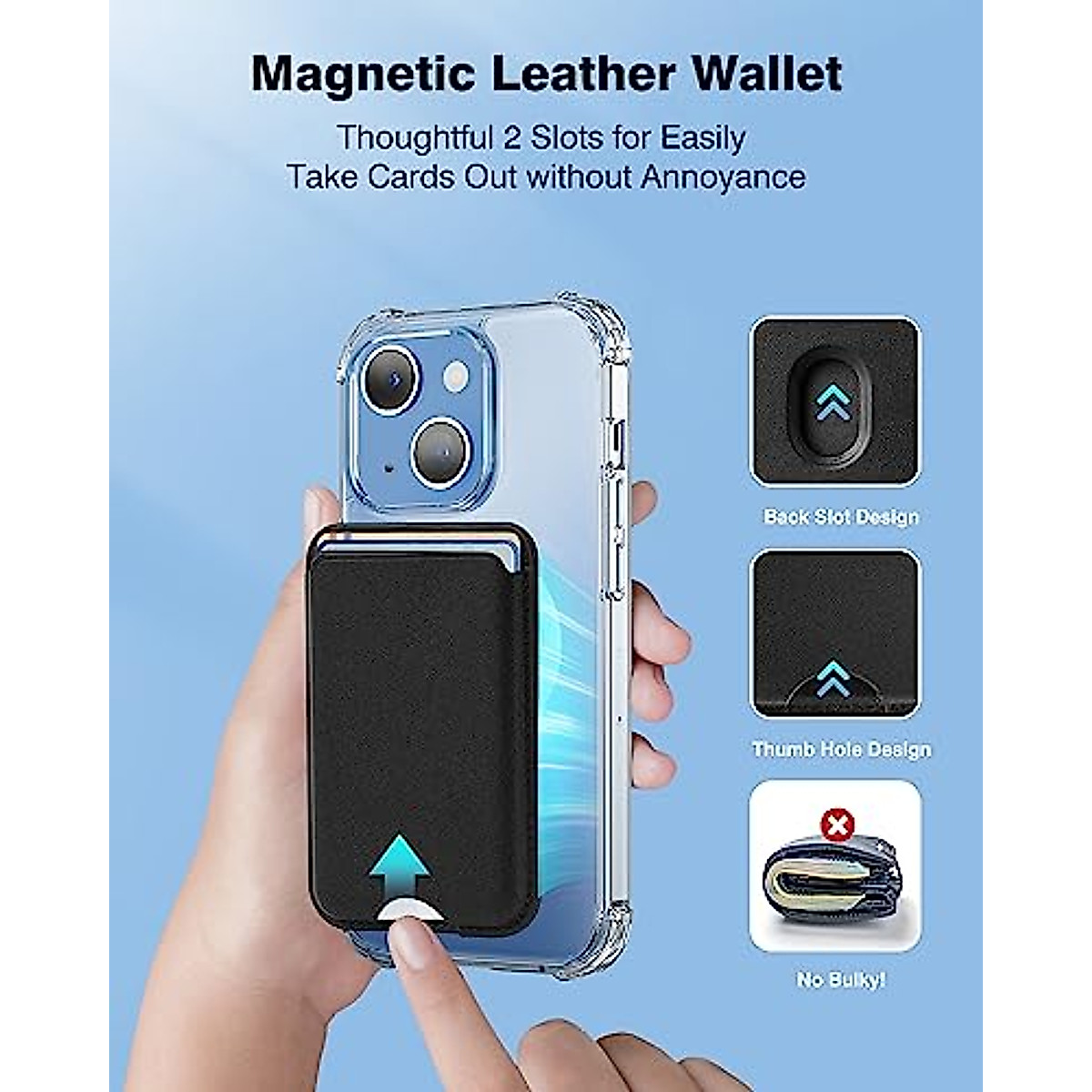 Dlinda 2-in-1 Compatible with iPhone 15 Magnetic Case Clear with Card Holder Leather, Compatible with Magsafe Wallet Case, Yellow Resistant & MIL-Grade Drop Tested, Midnight Black