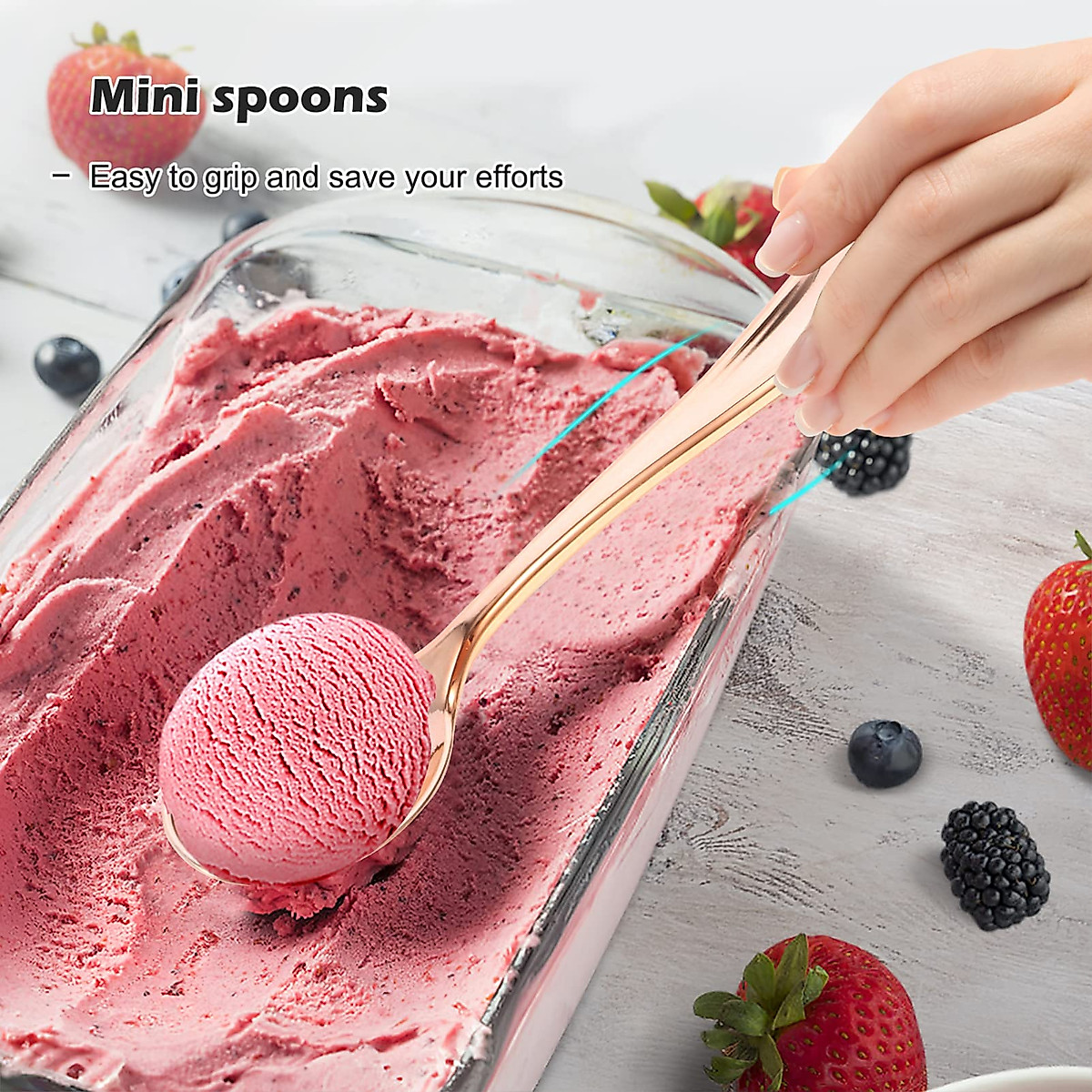 Yardwe 24pcs Disposable Plastic Mini Spoons Disposable Dessert Spoons,Gold Plastic Tasting Spoons for Desserts, Sampling, Ice-cream or Appetizers(Rose Gold)