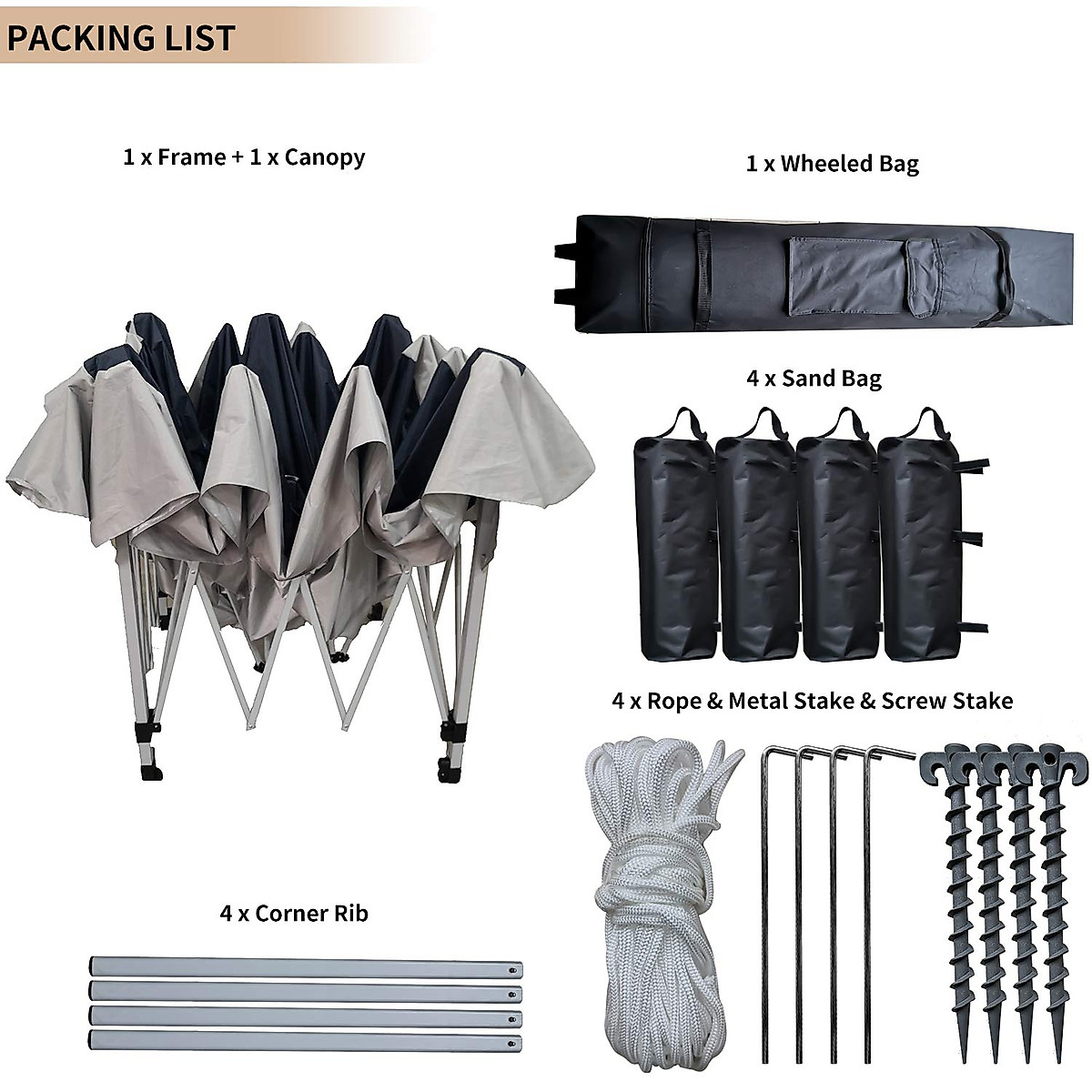 Generies Outdoor Gazebo Pop-up Canopy Tent Extra 12 x 12 Shade with Durable Frame, 4 Sand Bags, Wheeled Bag - Easy Set-up and Folding Commercial Instant Canopy to Garden (Navy Blue)…