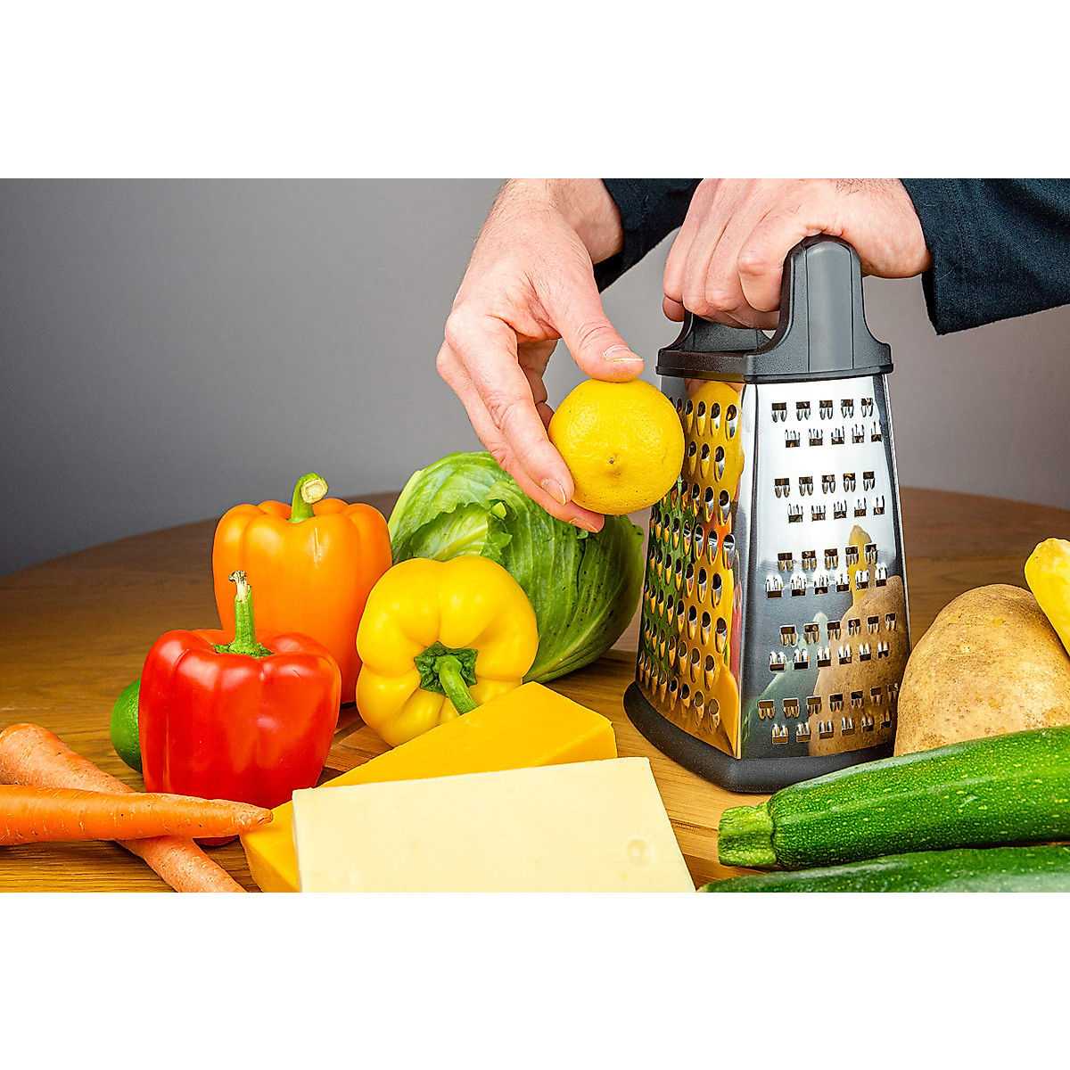 4-Sided Cheese Grater Stainless Steel with Strong Grip and Sharp Blades Professional Box Design with Perfect Slicer, Shredder & Zester For Fruits, Vegetables, Cheeses, Carrot Etc.