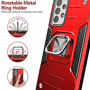 IDYStar Galaxy A52 5G Case with Screen Protector, Galaxy A52 5G Case, Shockproof Drop Test Cover with Car Mount Kickstand Lightweight Protective Cover for Samsung Galaxy A52 5G, Red