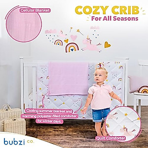 Crib Bedding Sets for Girls 5 Pieces Includes Baby Crib Sheets x2, Cotton Quilt, Baby Blanket & Bonus Wall Decal Set