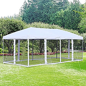 Outsunny 10' x 20' Pop Up Canopy with 6 Sidewall Mesh Netting, Outdoor Party Event Tent with Oxford Fabric Roof for Backyard Garden Patio, Cream White