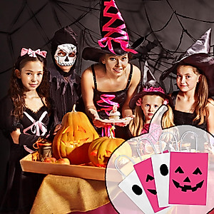 JarThenaAMCS 24Pcs Halloween Paper Gift Bags Pink White Ghost Pumpkin Party Favor Bags with Handle Goodie Candy Treat Bags for Halloween Party Decor Supplies