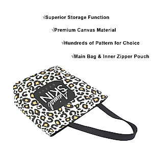 ALAZA Leopard Print Animal Skin Large Canvas Tote Bag Shopping Shoulder Handbag with Small Zippered Pocket