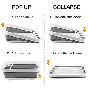 LLygezze Collapsible Dish Drying Rack, Silica Gel Drain Rack with Swivel Sprout for Kitchen Counter RV Campers Portable Dinnerware Organizer(Gray)