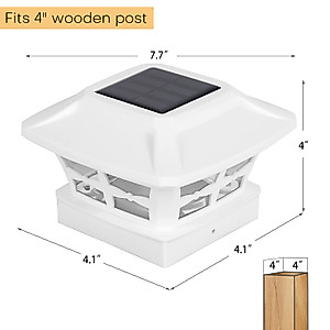 Solar Post Lights Outdoor 4x4 Post Cap Lights 4 Packs LED Deck Fence Light Waterproof Square Landscape Fence Lights for 4x4 PVC Vinyl Wood Post Garden Patio Yard Walkway White
