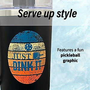 ReLIVE Pickleball Insulated 40oz Stainless Steel Tumbler Cup with Lid, Straw, and Handle, Drink, Tea, and Coffee Travel Mug - Black