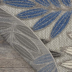 Nourison Aloha Indoor/Outdoor Grey/Blue 5'3" x Round Area Rug, Easy Cleaning, Non Shedding, Bed Room, Living Room, Dining Room, Backyard, Deck, Patio (5 Round)