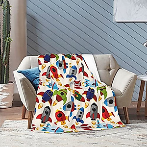 ALYYDFF Creative Aerospace Spaceship Cartoon Cute Flannel Fleece Blanket Lightweigh Throw Blankets for Kids for Couch Bed Sofa Cover 80"x60"