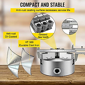 OrangeA K11-200 Lathe Chuck 8 Inch 3 Jaw,Self Centering Chuck Hardened Steel Jaws,Internal External Grinding for Lathe Drilling Milling Machine