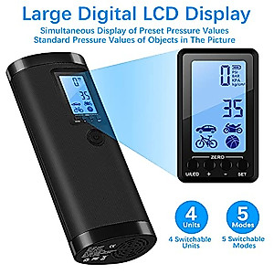 VEEAPE Air Compressor Portable Tire Inflator, 150PSI Electric Air Pump with Pressure Gauge, Heat Dissipation, Rechargeable, Power Bank, LED Light, Tire Pump for Bike Motorcycle Tires Ball(Black)