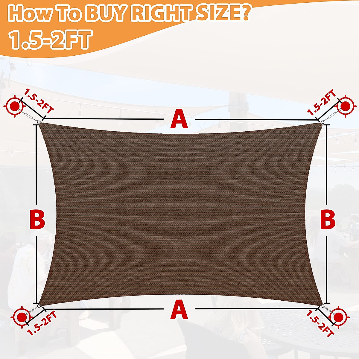 Patio Sun Shade Sail Canopy, 8' x 16' Edge Double-Layer Reinforcement Rectangle Shade Cloth Block Sunshade Fabric - Outdoor Cover Awning Shelter for Pergola Backyard Garden Yard (Brown Color)