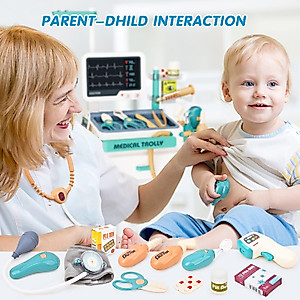 Sotodik Doctor Kit for Kids 26 Accessories Pretend Medical Station Set for Boys & Girls Mobile Cart with Stethoscope and Medical Toy Accessories for Ages 3 and Up Children Role Play Educational Toys