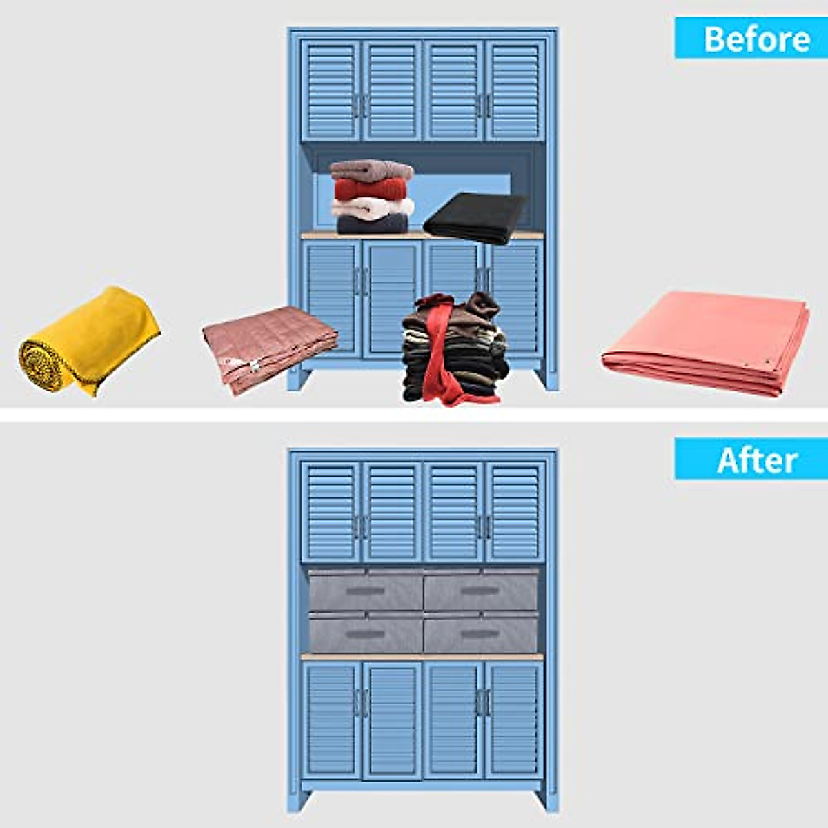 Onlyeasy Fabric Foldable Large Storage Boxes 2 Pack- Bins Cubes Dividers Containers Baskets Cloth Closet Shelf Cubby Bookcase Baby Organizer for Home with 2 Lids, 19.7"x16.5"x7.9", Grey, MNDLB50P2