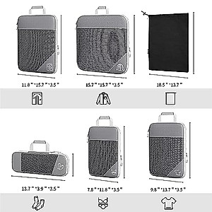 Compression Packing Cubes for Suitcases, VIKASI 6 Set of Travel Luggage Packing Organizers, Suitcase Organizer Bags Set for Expandable Packing Organizers Travel Accessories (Gray)