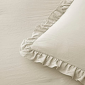 Bonlino Home Bed Bedding Comforter Set - 3 Pieces Queen Comforter Set, Farmhouse Bedding Set with Ruffle Bed Comforter & Ruffle Pillows Shams(Queen Size Wheat)