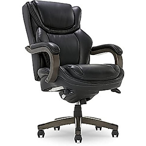 La-Z-Boy Harnett Big & Tall Executive Office Comfort Core Cushions, Ergonomic High-Back Chair with Solid Wood Arms, Bonded Leather, Black