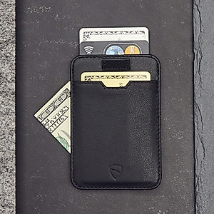 Vaultskin CHELSEA Slim Minimalist Front Pocket Leather Wallet with RFID Blocking for Men with Gift Box (Black)