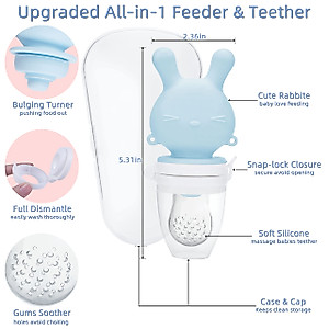 Cosermart Baby Fruit Food Feeder Pacifier- Soft Silicone Mesh Teether, Infant Breastmilk Popsicle Molds for Teething, Relief Teething Toys for Babies 6-12-18 Months, Blue（Include Extra Storage Case