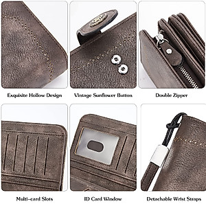 BOSTANTEN Womens Wallet Leather Large Capacity Wristlet Clutch Purse Credit Card Holder Coffee