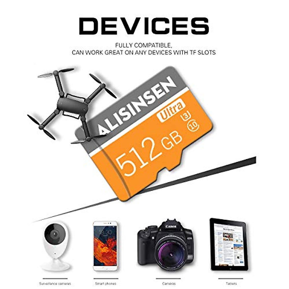 512GB Micro SD Card with Sd Adapter 512GB Memory Cards for Camera (Class 10 High Speed), TF Memory Card for Phone Computer Game Console, Dash Cam, CaHZorder, Surveillance, Drone(512GB)