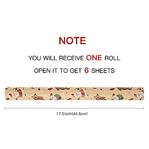 RUSPEPA Christmas Kraft Wrapping Paper Santa Claus Xmas Theme Elements Great for Christmas, Birthdays, Holiday, Baby Shower - 6 Sheets Packed as 1 roll - 17.5 x 30 inches per Sheet