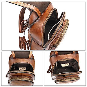 Genuine Leather Backpack for Women Vintage Handmade Casual Knapsack Small Rucksack Satchel (Brown)