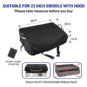 22 inch Griddle Cover for Blackstone - 600D with Hood Blacksston Grill Cover Handles Waterproof UV-Proof Windproof Drastring for BBQ Outdoors,Black
