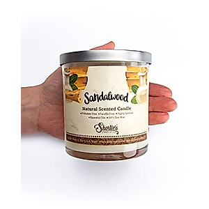 Sandalwood Scented Natural Soy Candle, Essential Fragrance Oils, 100% Soy, Phthalate & Paraben Free, Clean Burning, 9 Oz.