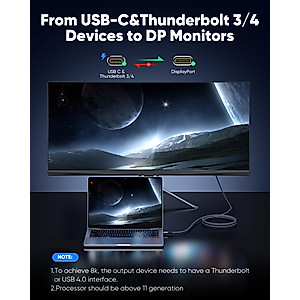 Capshi 8K USB C to DisplayPort 1.4 Cable 6FT, 4K@144Hz Thunderbolt 4/3 to Display Port (DP) Cord for iPhone 15, MacBook Pro/Air 2023, iPad, Galaxy, Surface, XPS, 32.4Gbps (Grey)