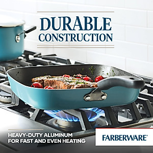 Farberware Cookstart DiamondMax Nonstick Square Deep Grill Pan/Griddle, Dishwasher Safe, 11 Inch - Aqua