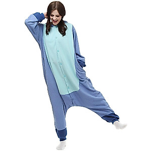EONDEAR Adults Onesie Halloween Costumes Animals Sleeping Kigurumi Pajamas, Blue Stitch, Medium