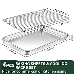 CEKEE Baking Sheet with Rack Set (2 Baking Pans + 2 Baking Racks), Stainless Steel Cookie Sheets for Baking Nonstick, Heavy Duty Jelly Roll Pans, Warp Resistant & Rust Free, Size 16 x 12 x 1 Inches