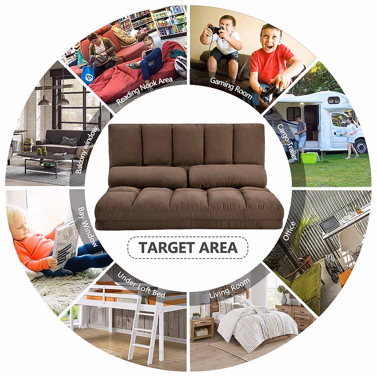 Harper & Bright Designs Adjustable Floor Sofa and Couch for Living Room and Bedroom, 5 Position Floor Gaming Chair, LoveSeat (Loveseat Couch, Brown Couch)