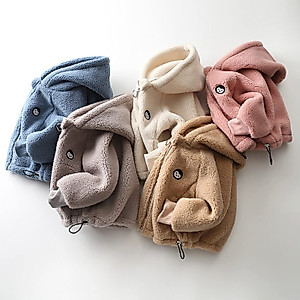 Baby Soft Fleece Sweater Jacket Adorable Cartoon Fleece Jacket Long Sleeve Hooded Jacket Solid Color Outwear Coat Zipper Up for 7-8Years