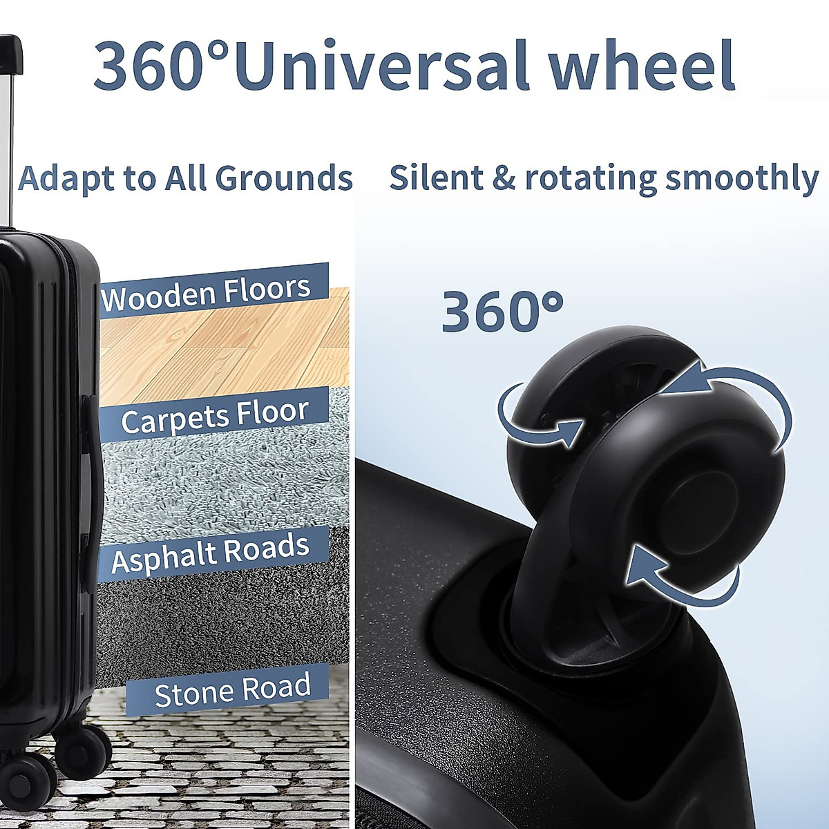 TydeCkare 2-Piece 20/24 Inch Luggage Set without Front Pocket, ABS+PC Lightweight Hardshell Suitcase with TSA Lock & Spinner Silent Wheels, Black