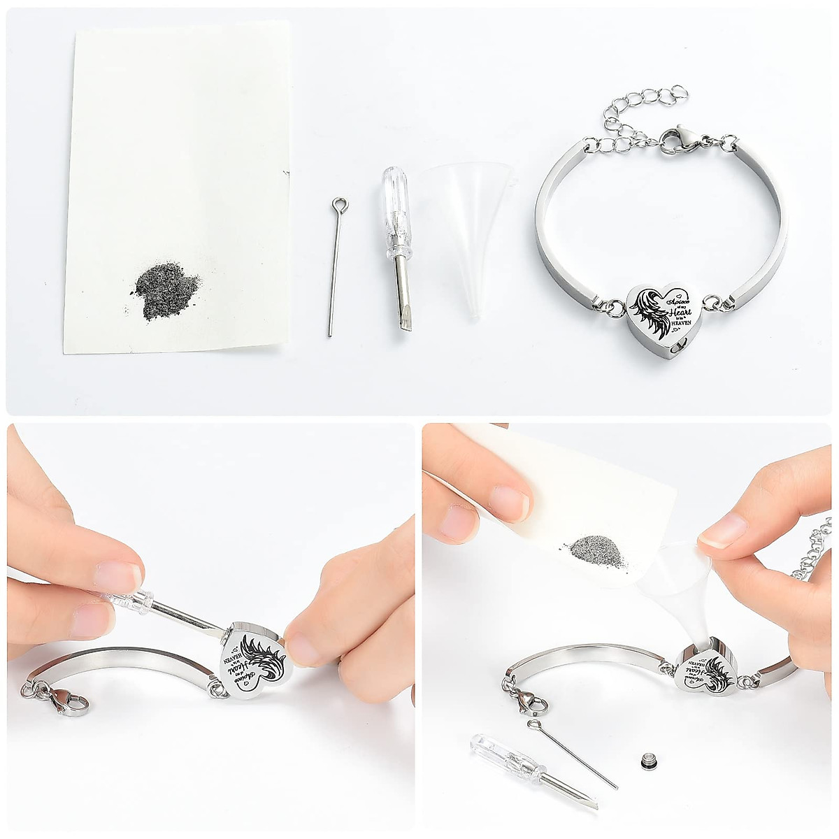 Yinplsmemory Cremation Jewelry Heart Urn Bracelet for Ashes for Women Men Adjustable Urn Cuff Bracelet for Human Pet Ashes Keepsake Memorial Jewelry