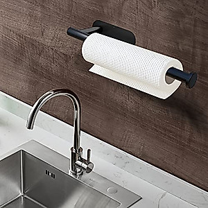 JuJeKwk Paper Towel Holder Under Cabinet, Self-Adhesive Kitchen Paper Towels Holder Wall Mount , SUS304 Stainless Steel 13 inch (Black, 1)