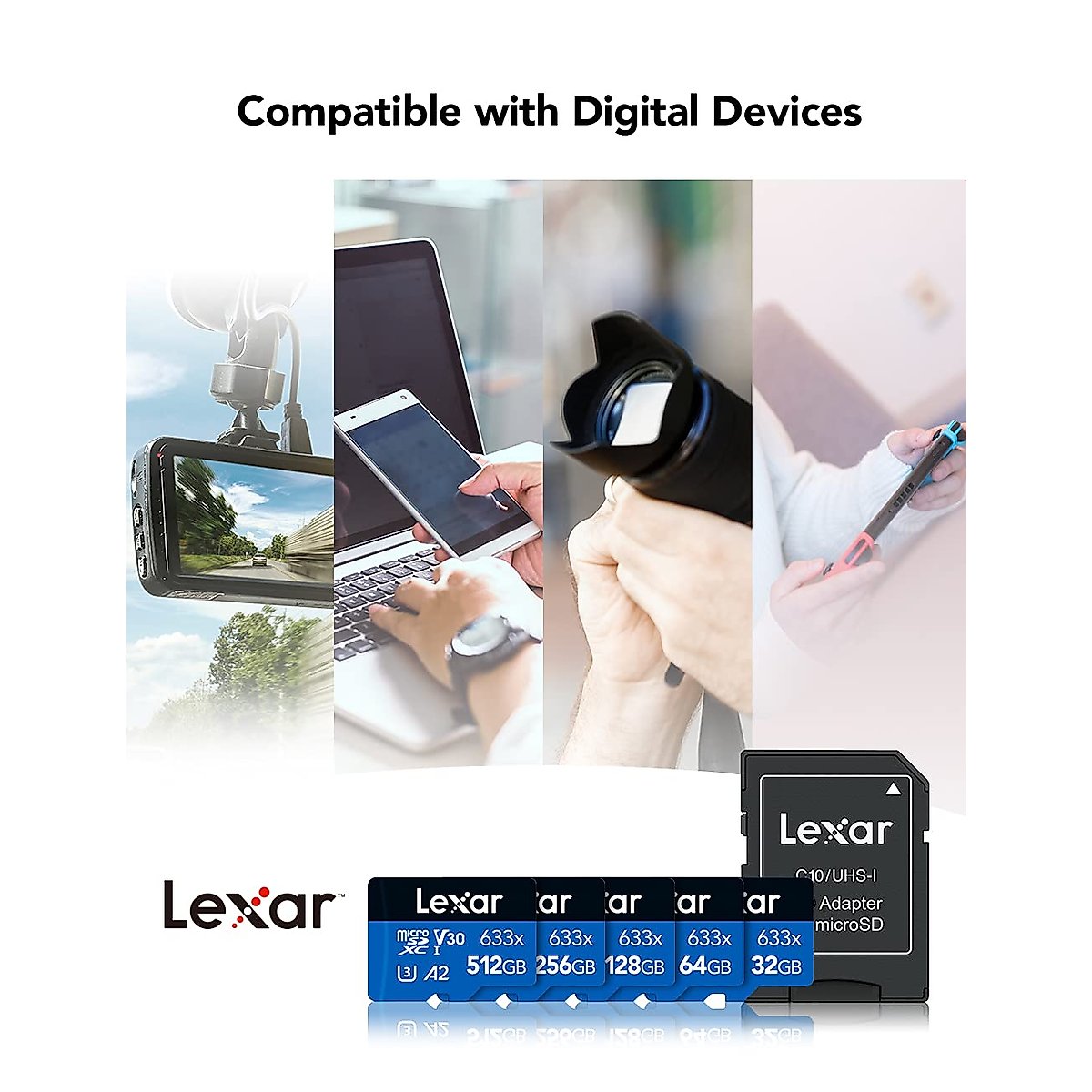 Lexar High-Performance 633x 128GB microSDXC UHS-I Card with SD Adapter, C10, U3, V30, A1, Full-HD & 4K Video, Up To 100MB/s Read, for Smartphones, Tablets, and Action Cameras (LSDMI128BBNL633A)