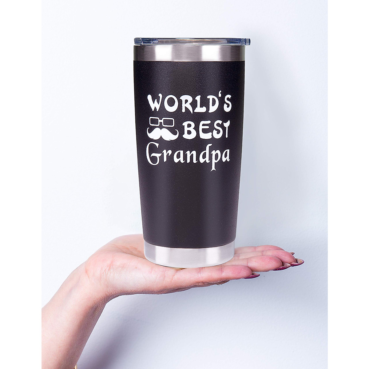 EBE EmmasbyEmma Stainless Steel Grandparents Gift Set, 20 oz Tumbler for Grandma & Grandpa, Rose Gold & Black, Includes Straw & Brush