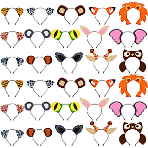 30 Pcs Animal Ears Headband for Kids Jungle Woodland Safari Zoo Headbands Birthday Halloween Party Favors (Animals)