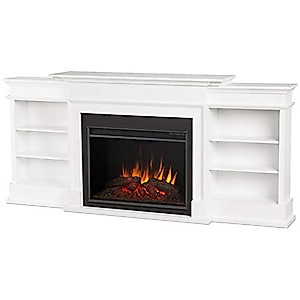 BOWERY HILL Contemporary Electric Wood Fireplace Mantel Heater TV Stand with Remote Control, Adjustable Led Flame, 1500W in White
