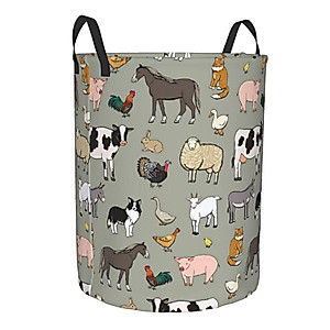 oacyit Laundry Basket Farm Animals Laundry Hamper Waterproof Idea Hampers for Laundry,Large Collapsible Laundry Baskets with Handle Suitable for Bedroom Bathroom Utility Room Kitchen, Medium