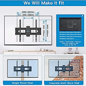Pipishell Full Motion TV Wall Mount, Heavy Duty Single Articulating Arms TV Bracket for Most 26-60 Inch Flat Curved TVs, Up to VESA 400x400mm and 77lbs, Support Swivel, Tilt, Level Adjustment