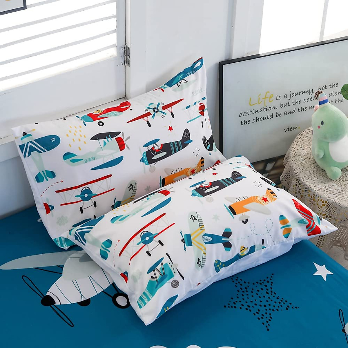 Yasida 7 Piece Airplane Comforter Set for Boys and Girls,Comforters Twin Size Bed in a Bag, Microfiber Kids Bedding for All Season (1 Comforter, 1 Flat Sheet, 1 Fitted Sheet, 4 Pillowcases)